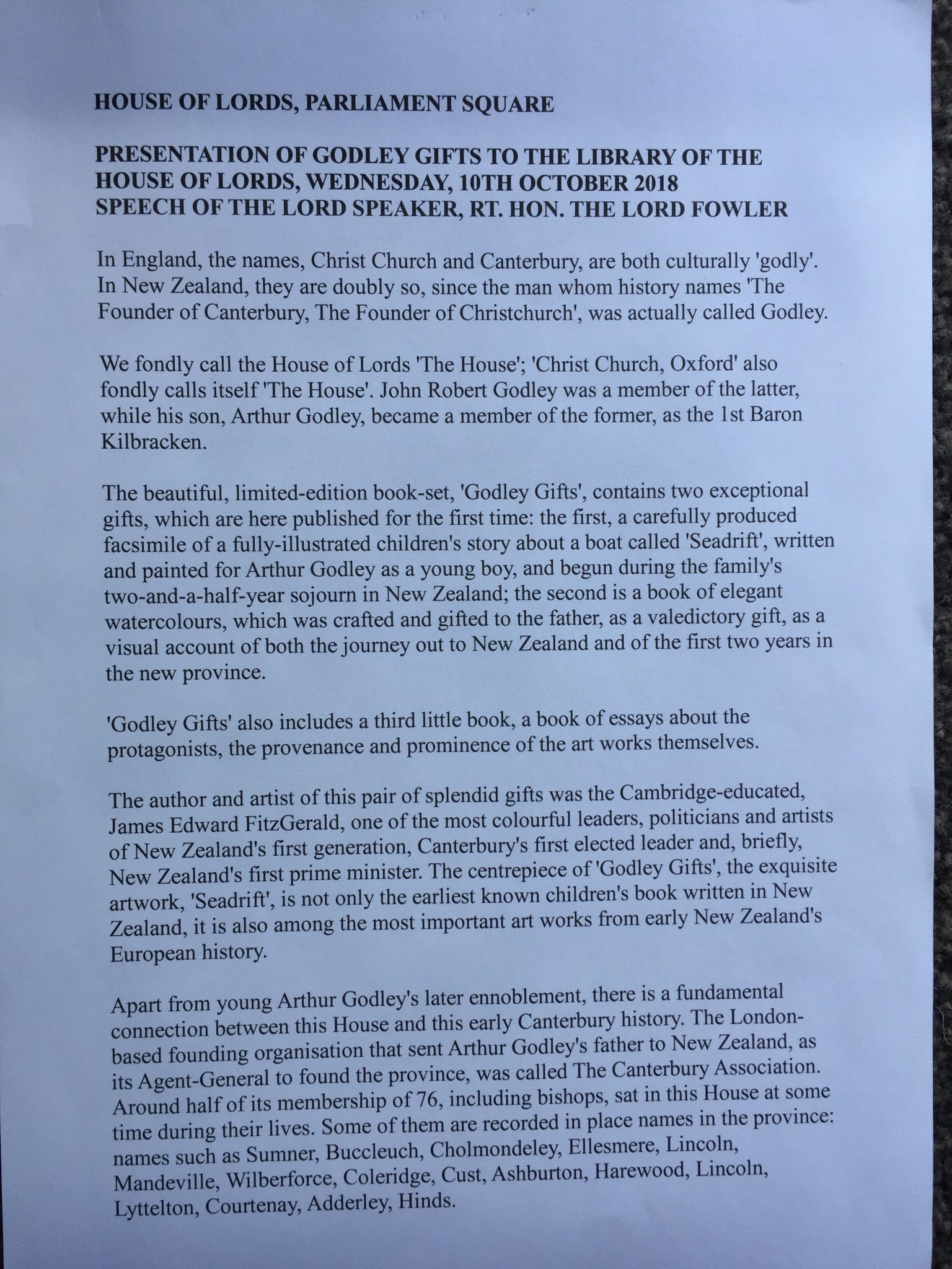 Presentation of Godley Gifts to The House of Lords, Parliament Square ...